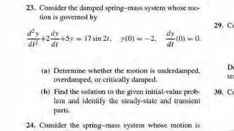 Solved Consider the damped spring-mass system whose motion | Chegg.com
