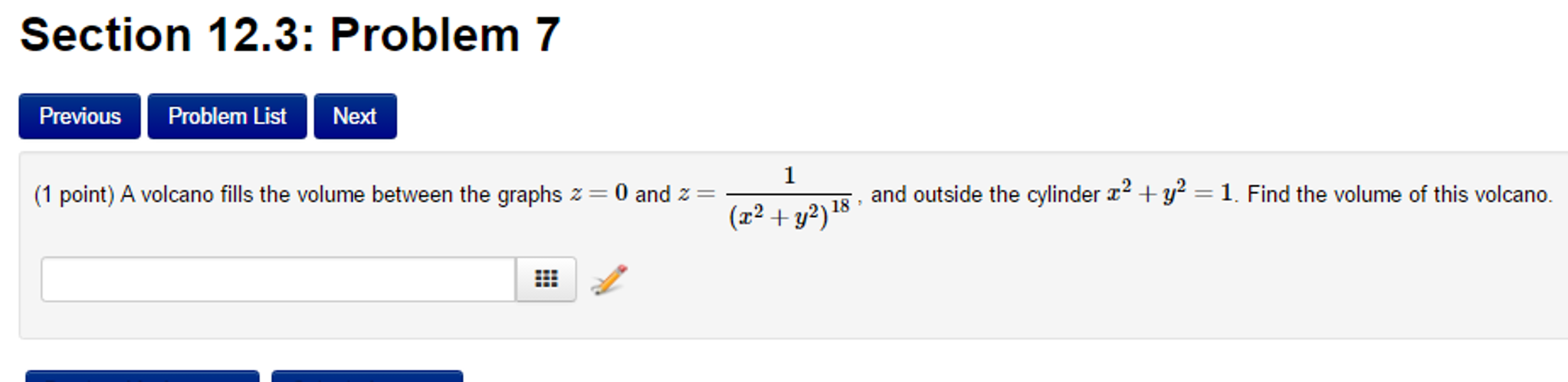 Solved A volcano fills the volume between the graphs z = 0 | Chegg.com