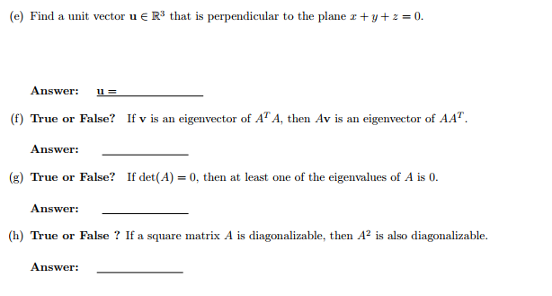 Solved (e) Find a unit vector u R3 that is perpendicular to | Chegg.com