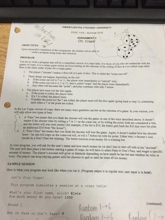 Solved KWANTLEN POLYTECHNIC UNIVERSITY CPSC 1103-Summer 2016 | Chegg.com