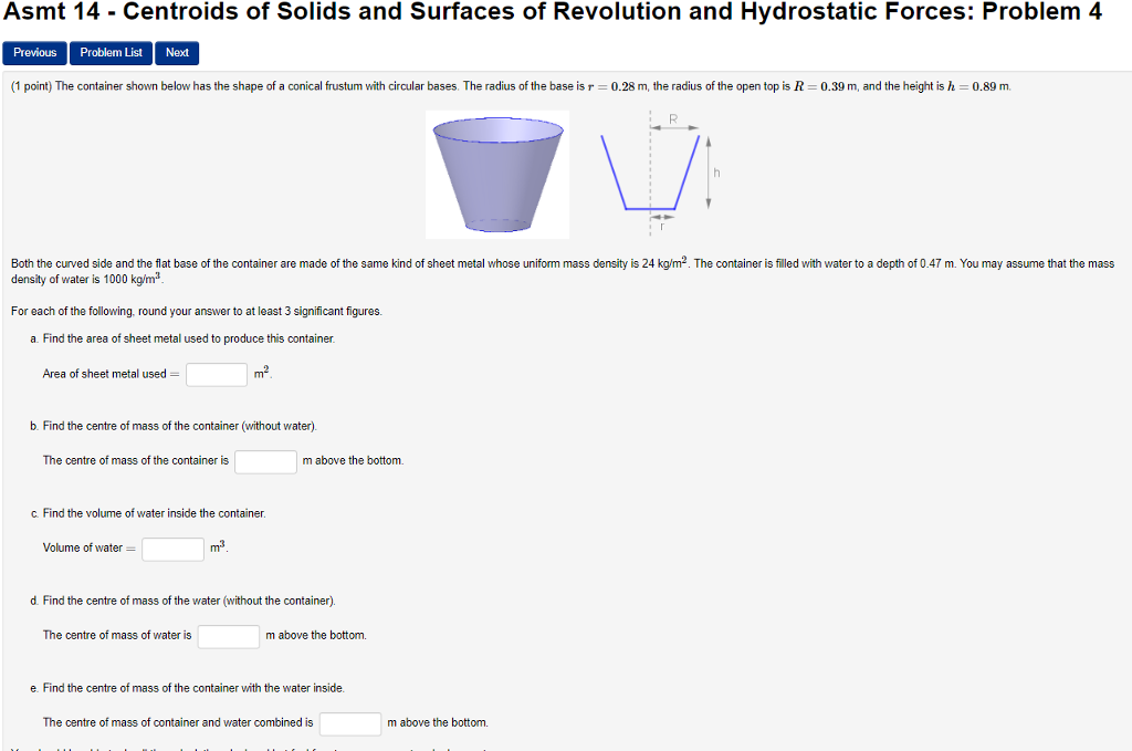 Solved Asmt 14 - Centroids of Solids and Surfaces of | Chegg.com