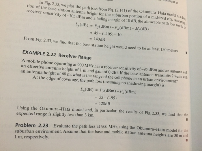 Solved In fig. 2.33, we plot the path loss from Eq. (2.141) | Chegg.com