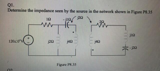 Solved Q1 Determine the impedance seen by the source in the | Chegg.com