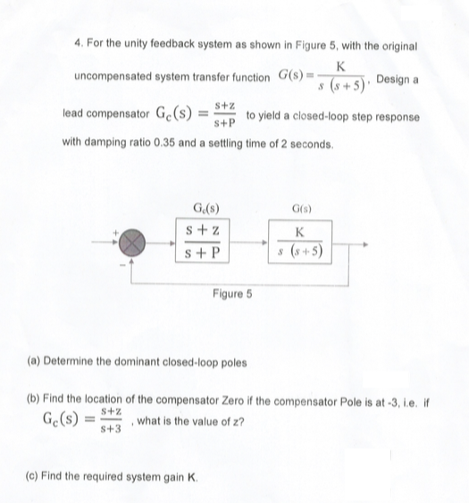 Solved For The Unity Feedback System As Shown In Figure 5
