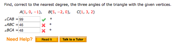 Solved Find, correct to the nearest degree, the three angles | Chegg.com
