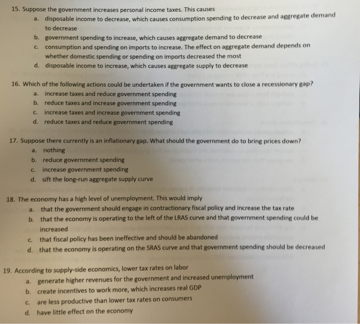 Solved 15. Suppose the government increases personal income | Chegg.com