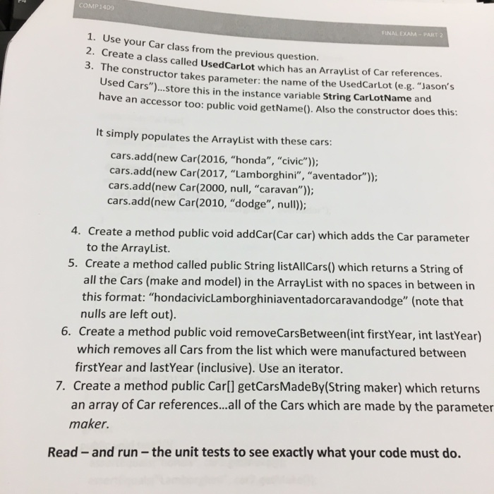 Solved 1 Create A Class Called Car A Has Instance