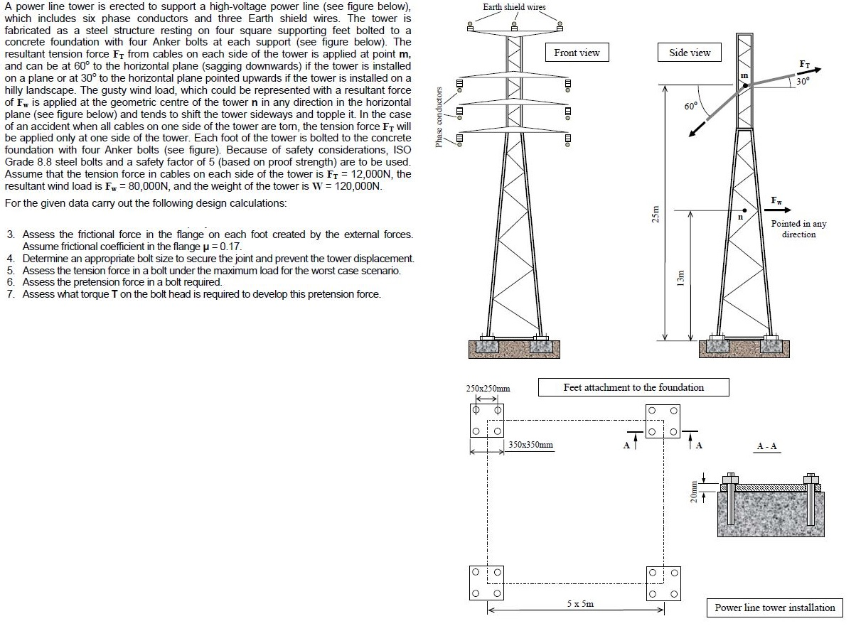 A power line tower is erected to support a | Chegg.com