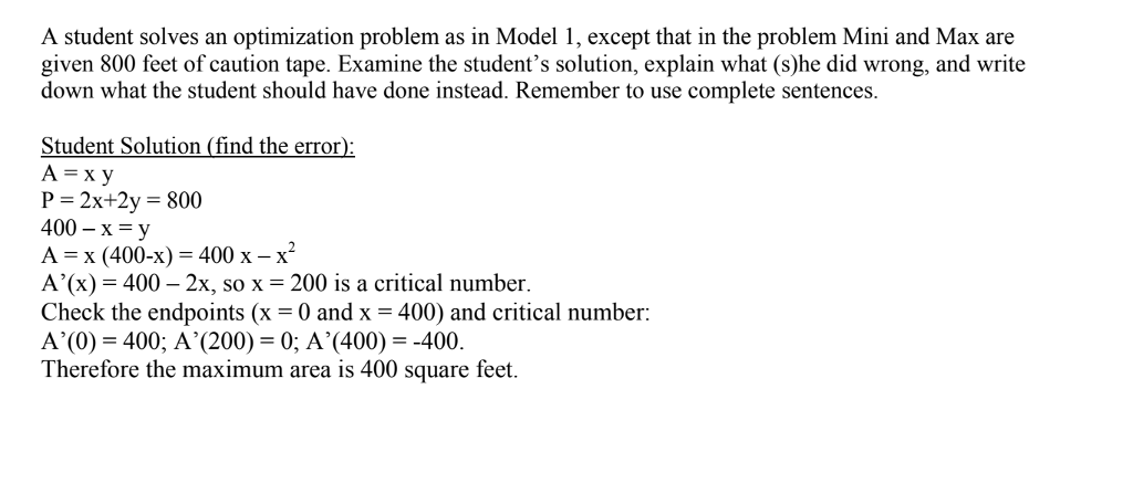 Solved A student solves an optimization problem as in Model | Chegg.com