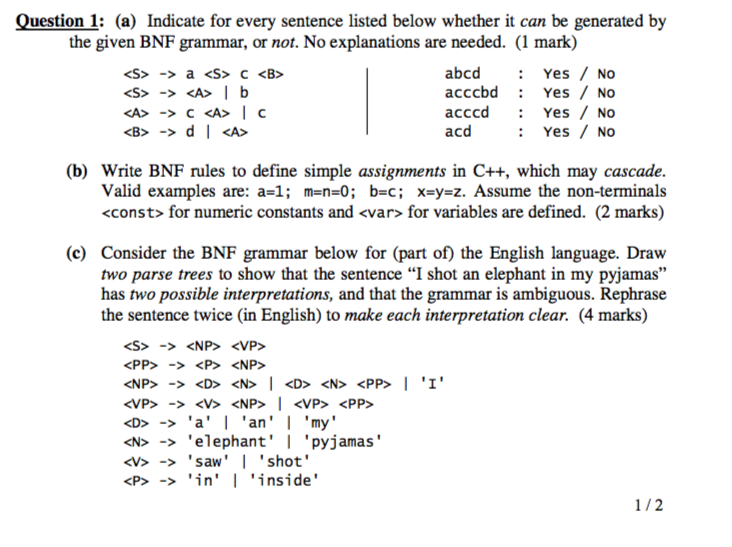 Solved Question 1: (a) Indicate for every sentence listed | Chegg.com