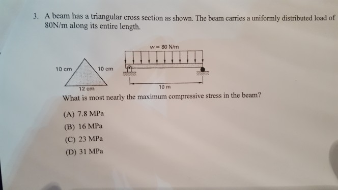 Solved 3. A beam has a triangular cross section as shown. | Chegg.com
