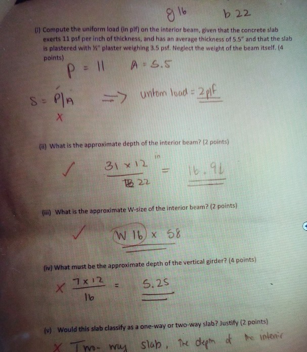Solved b 22 (1) Compute the uniform load (in plf) on the | Chegg.com