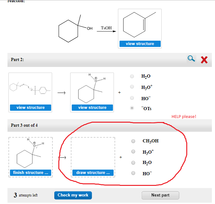 Solved reaciiOII OH TSOH view structure Part 2: H,o HO view | Chegg.com