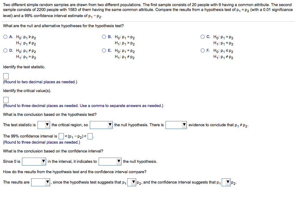 Solved Two different simple random samples are drawn from | Chegg.com