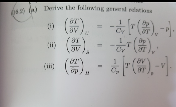 Solved Derive the following general relations (a) 16.2) OTT | Chegg.com