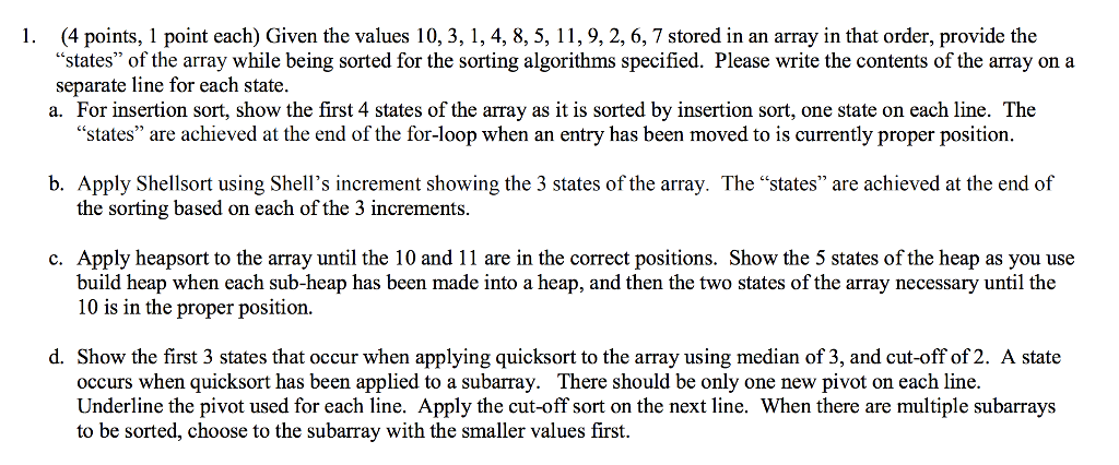 Solved (4 points, 1 point each) Given the values 10, 3,1, 4, | Chegg.com