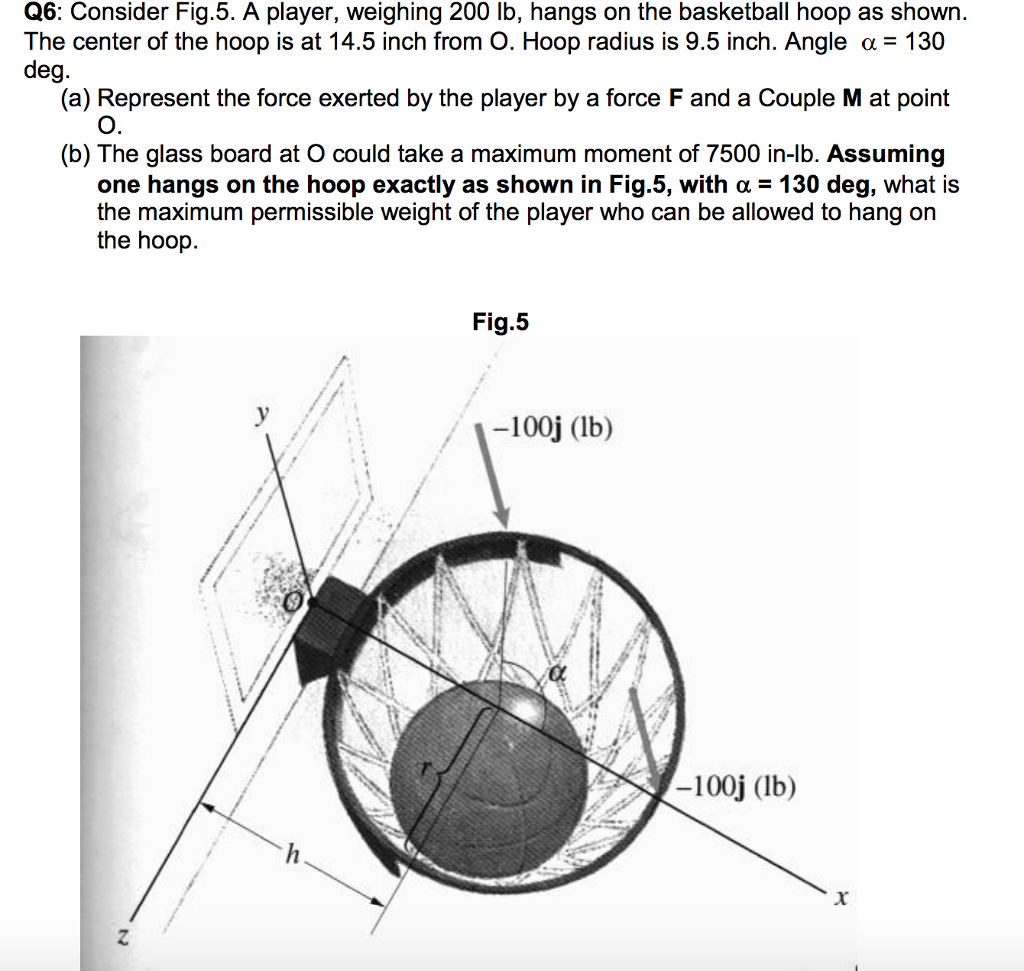 Solved Consider Fig.5. A player, weighing 200 lb, hangs on | Chegg.com