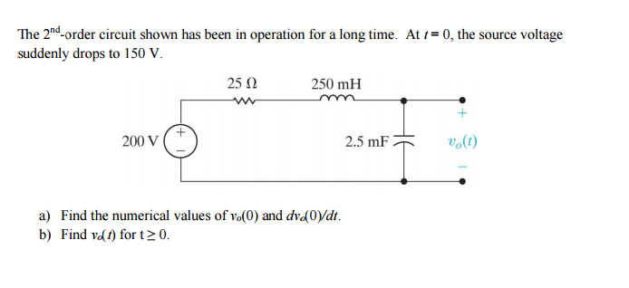 Solved The 2nd order circuit shown has been in operation for | Chegg.com