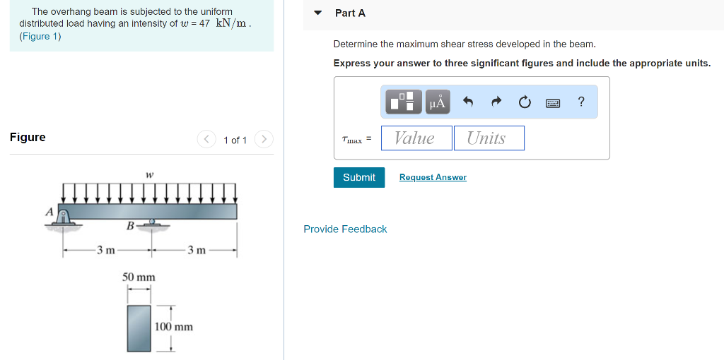 Solved Part A The overhang beam is subjected to the uniform | Chegg.com