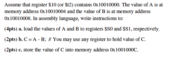 Solved Assume that register $10 (or $12) contains | Chegg.com