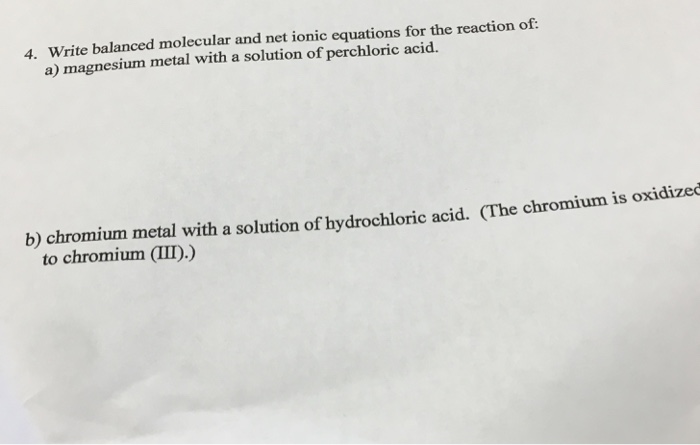 Solved Write balanced molecular and net ionic equations for | Chegg.com