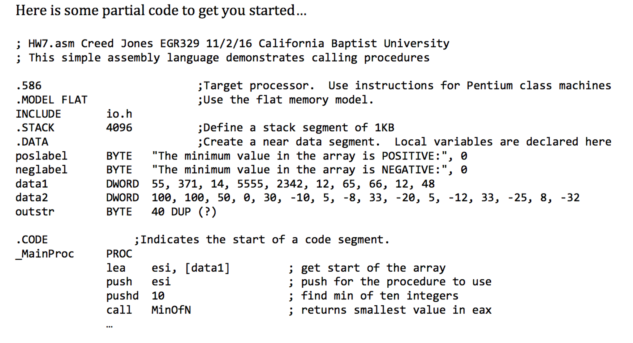 Below I Give You Some Partial Code For An Assembly