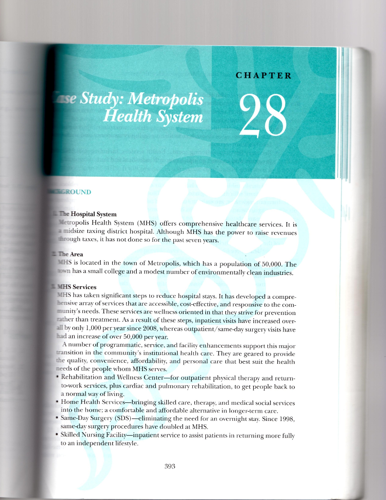 Solved CHAPTER Study: Metropolis 28 Health System UND The | Chegg.com