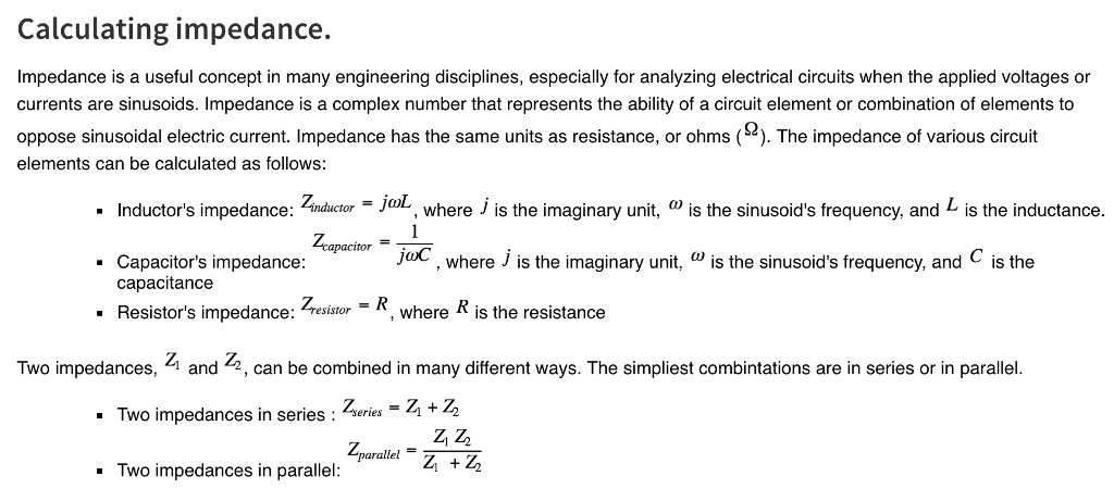 Solved Calculating impedance. Impedance is a useful concept | Chegg.com