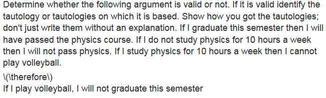 Solved Determine Whether The Following Argument Is Valid Or