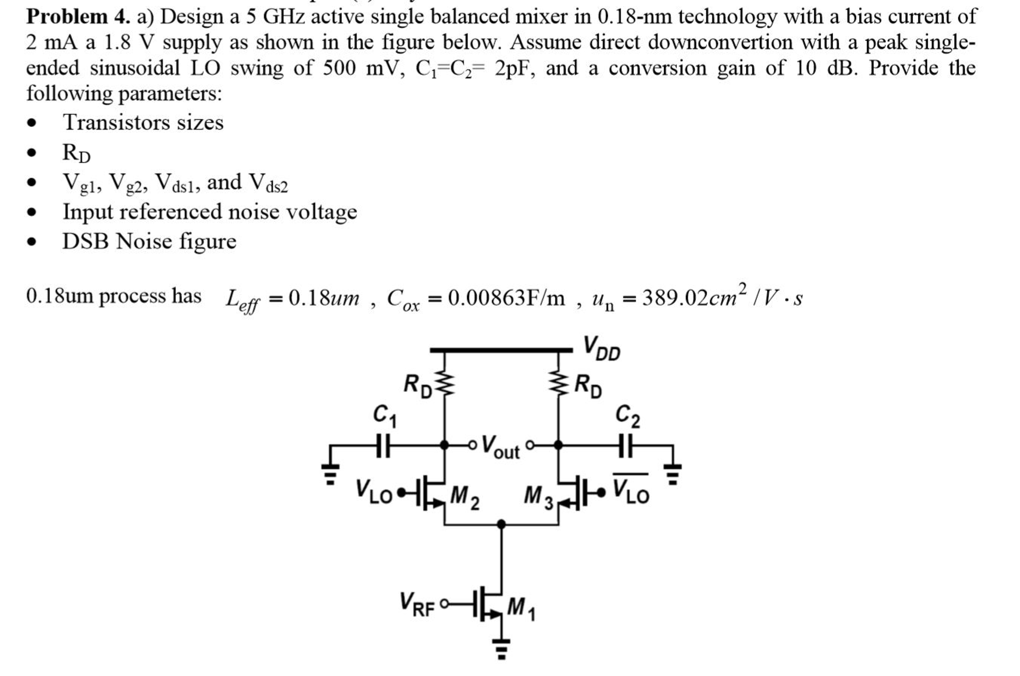 Design a 5 GHz active single balanced mixer in | Chegg.com