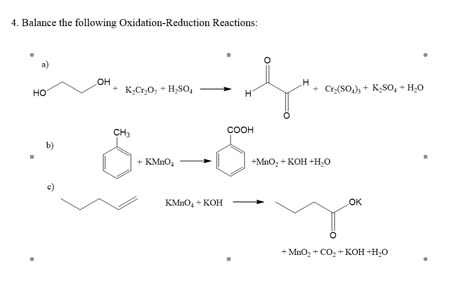 Solved 4. Balance the following Oxidation-Reduction | Chegg.com