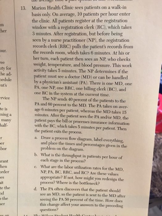Solved Marion Health Clinic sees patients on a walk-in basis | Chegg.com