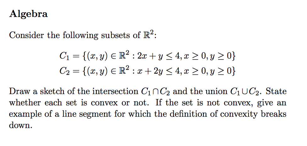 Solved Algebra Consider the following subsets of IR 2: Draw | Chegg.com