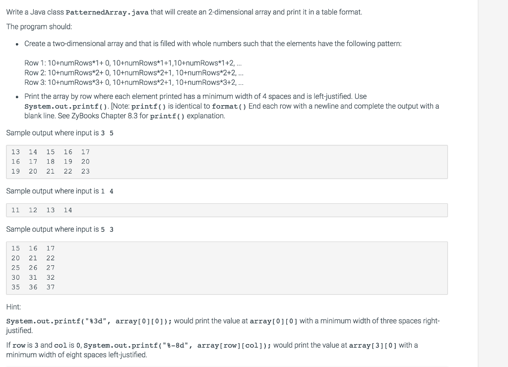 Solved Write A Java Class Patternedarrayjava That Will 2537