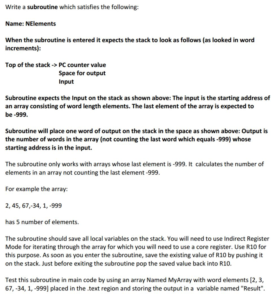 Write a subroutine which satisfies the following: | Chegg.com