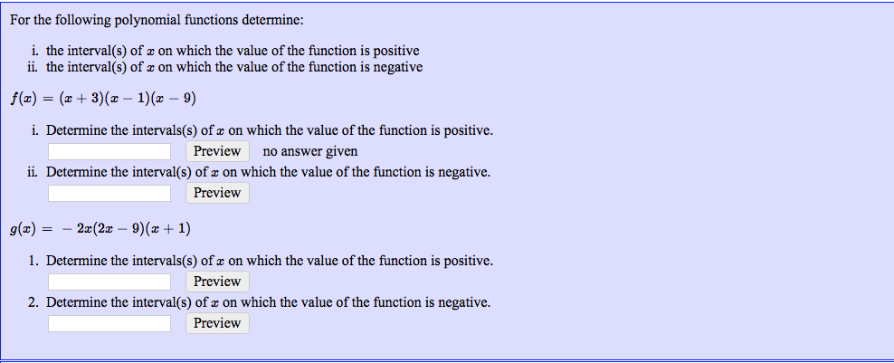 Solved For the following polynomial functions determine: | Chegg.com