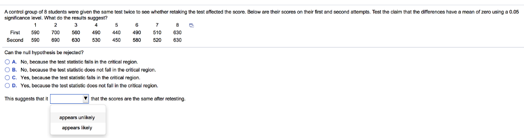 Solved A control group of 8 students were given the same | Chegg.com