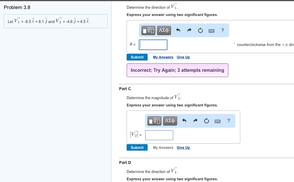 Solved Problem 3 8 Determine The Direction Of V 1 Express