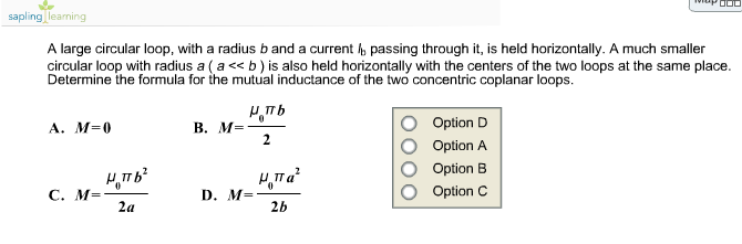 Solved A large circular loop, with a radius b and a current | Chegg.com