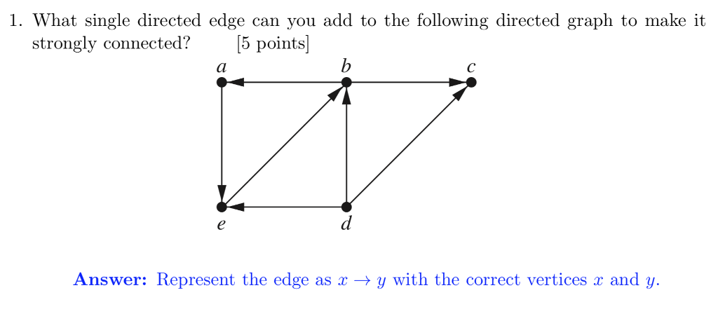 Solved 1. What single directed edge can you add to the | Chegg.com