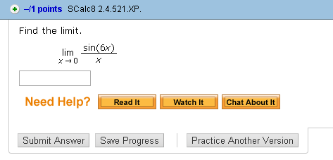Solved Find the limit, lim x rightarrow 0 sin(6x)/x | Chegg.com