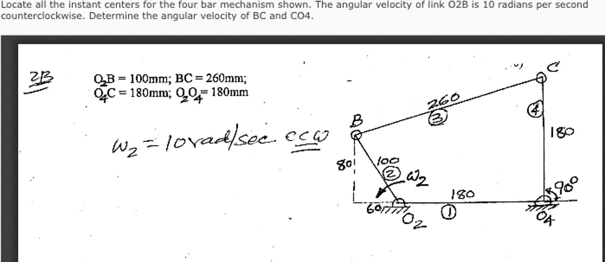 Solved Locate all the instant centers for the four bar | Chegg.com