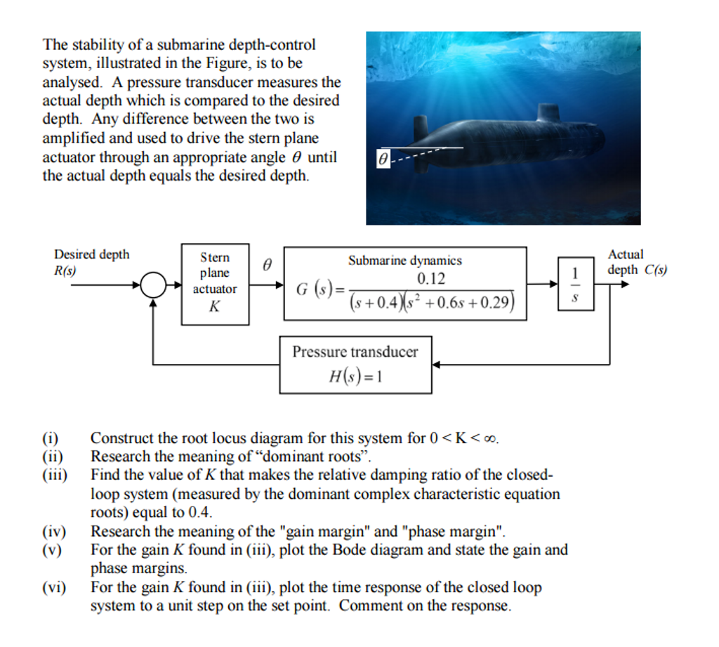 Solved The stability of a submarine depth-control system, | Chegg.com