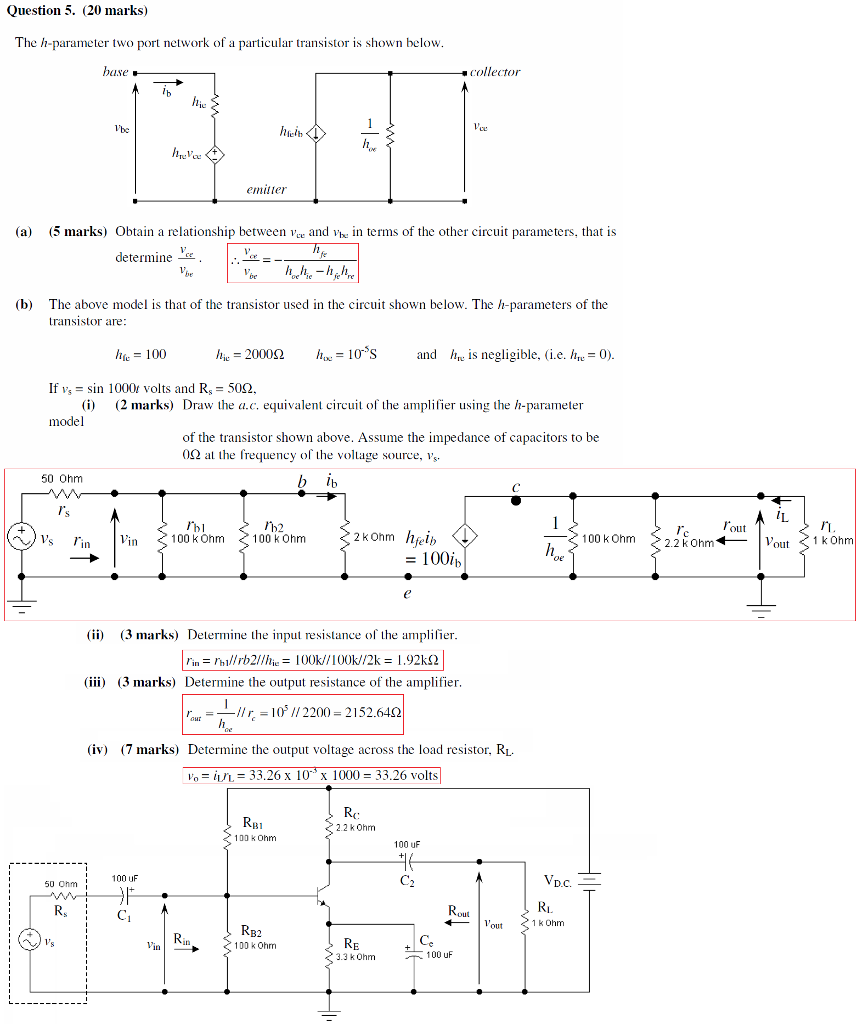 Solved Question 5. (20 marks) The h-parameter two port | Chegg.com Solved Question 5. (20 marks) The h-parameter two port | Chegg.com