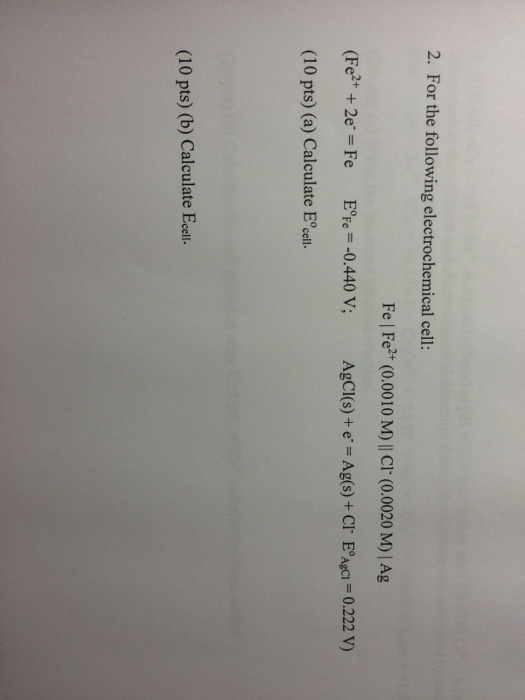 Solved 2. For the following electrochemical cell: the | Chegg.com