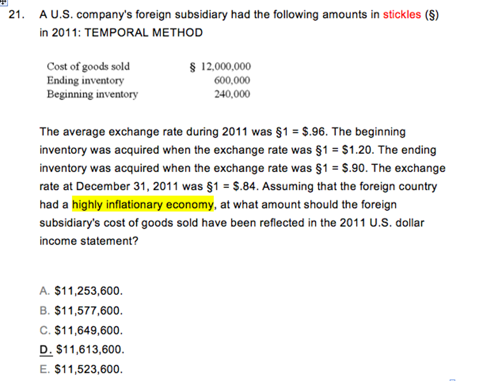 Solved A U.S. company's foreign subsidiary had the following | Chegg.com