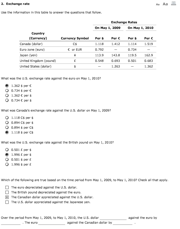 Solved 2. Exchange rate Aa Aa Use the information in this | Chegg.com