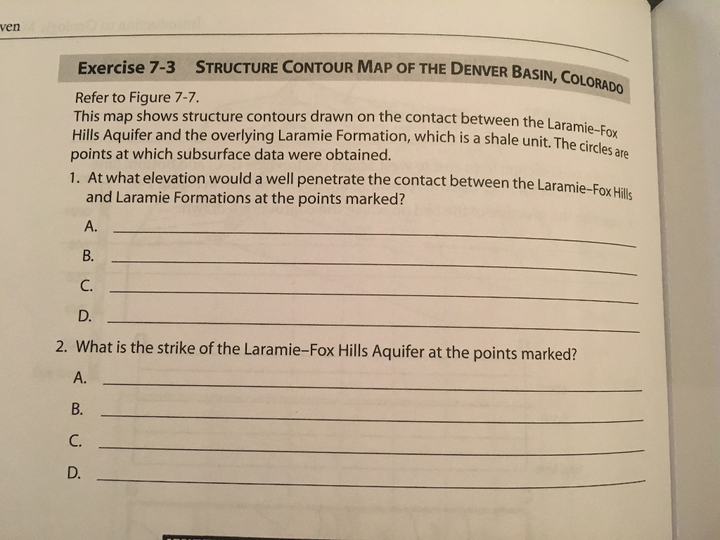 ven Exercise 7-3 STRUCTURE CONTOUR MAP OF THE DENVER | Chegg.com