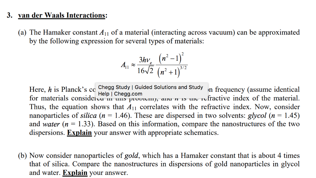 3. van der Waals Interactions: (a) The Hamaker | Chegg.com