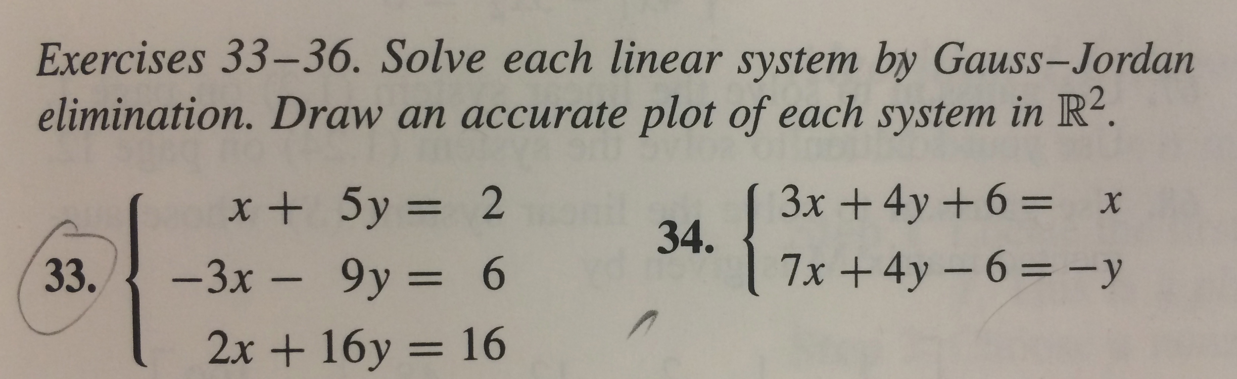 Solved Exercises 33-36. Solve each linear system by | Chegg.com